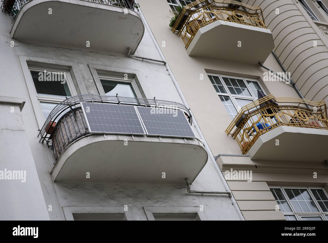 Hamburg, Germany. 24th July, 2023. Two solar panels are attached to the ...