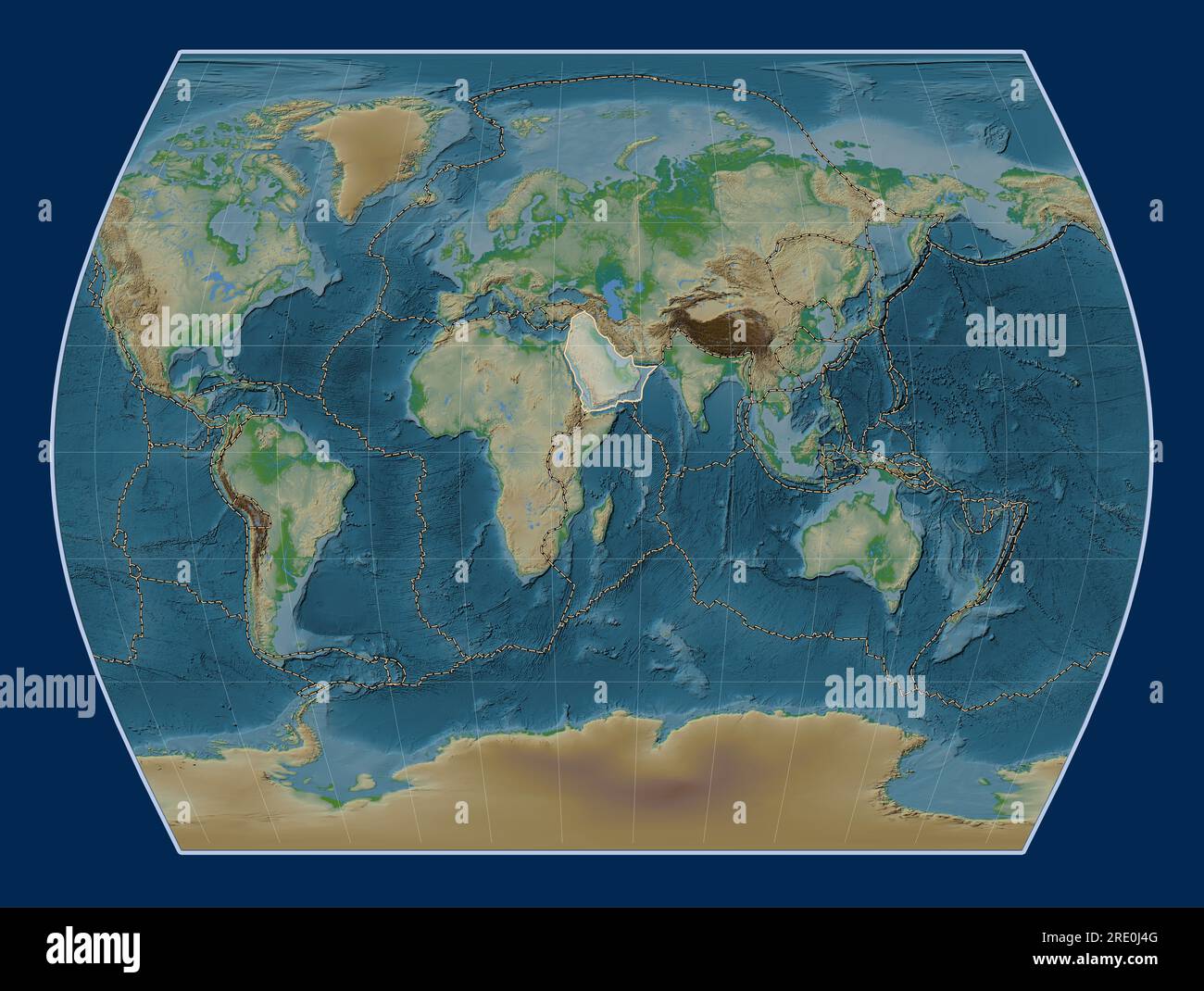 Arabian tectonic plate on the physical elevation map in the Times ...