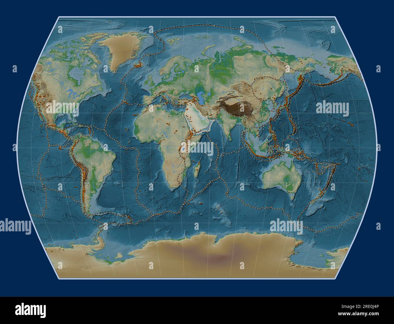 Arabian tectonic plate on the physical elevation map in the Times ...
