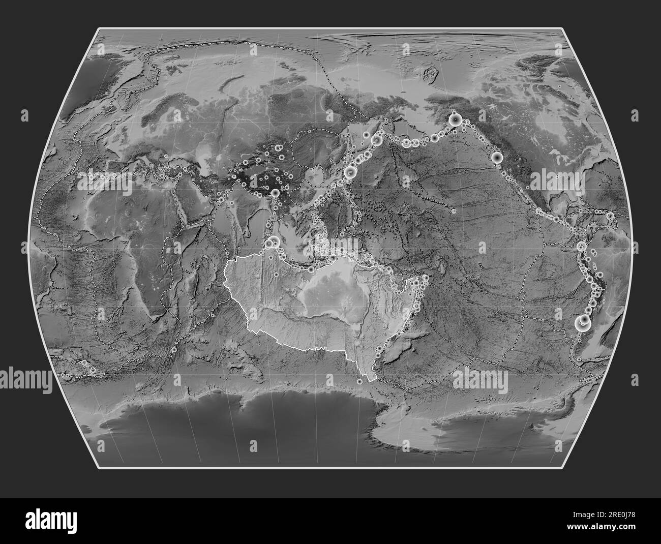 Australian Tectonic Plate On The Grayscale Elevation Map In The Times Projection Centered