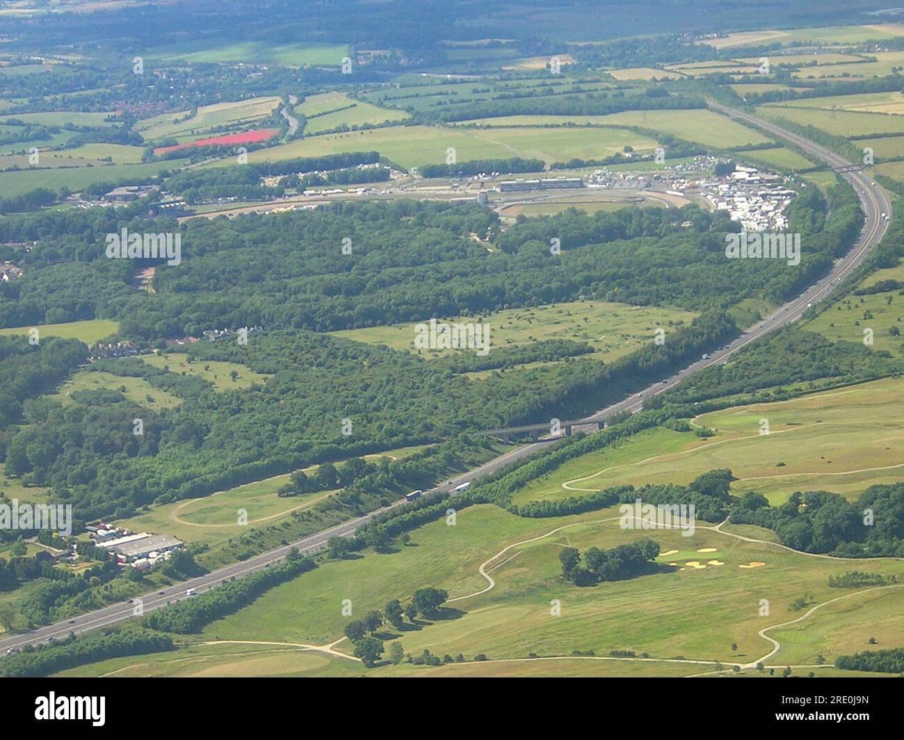 Aerial view looking down on Brands Hatch racing circuit and the M20 ...