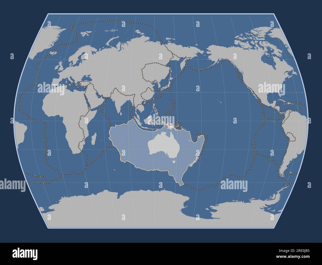 Australian Tectonic Plate On The Solid Contour Map In The Times Projection Centered Meridionally