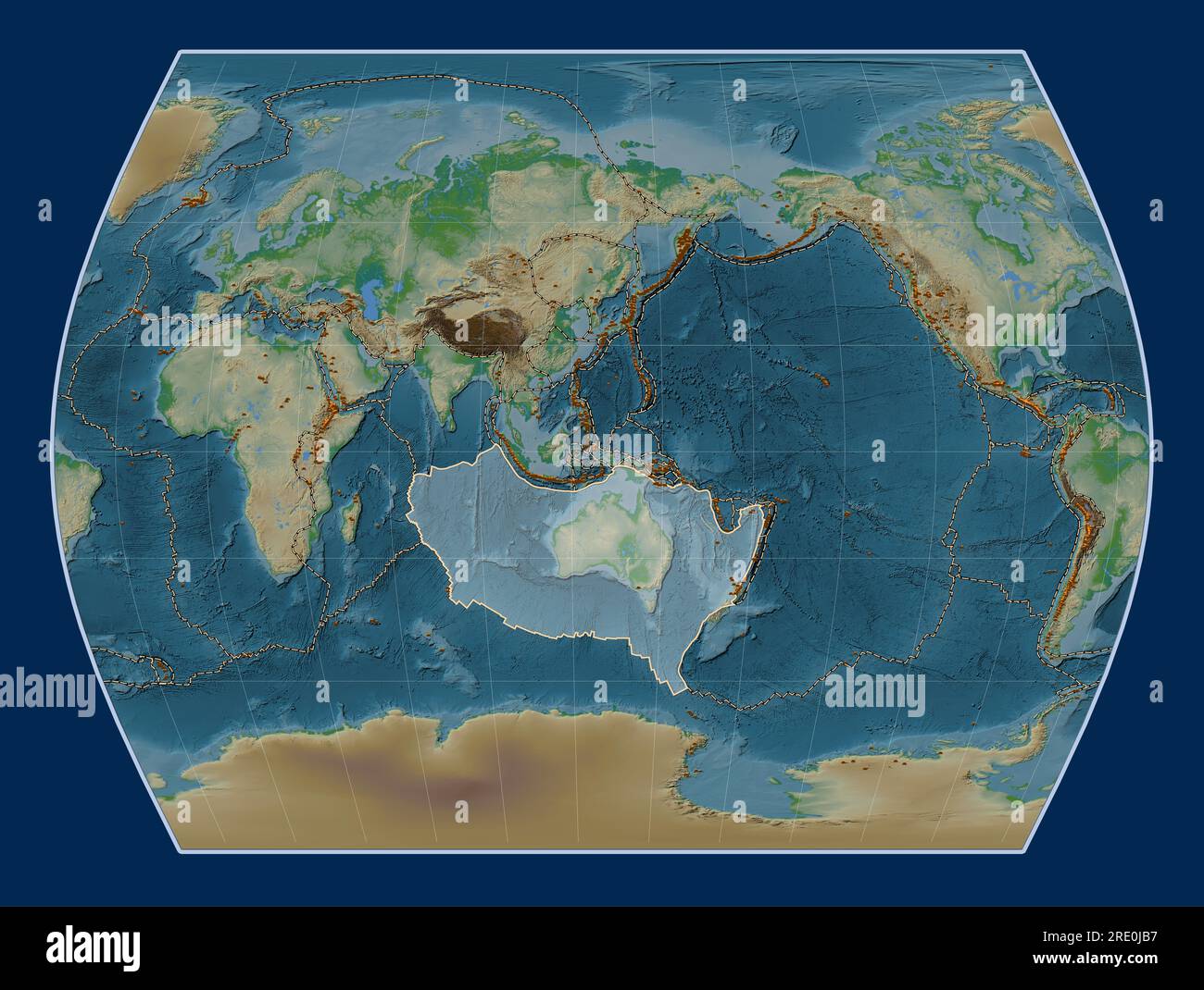 Australian tectonic plate on the physical elevation map in the Times ...
