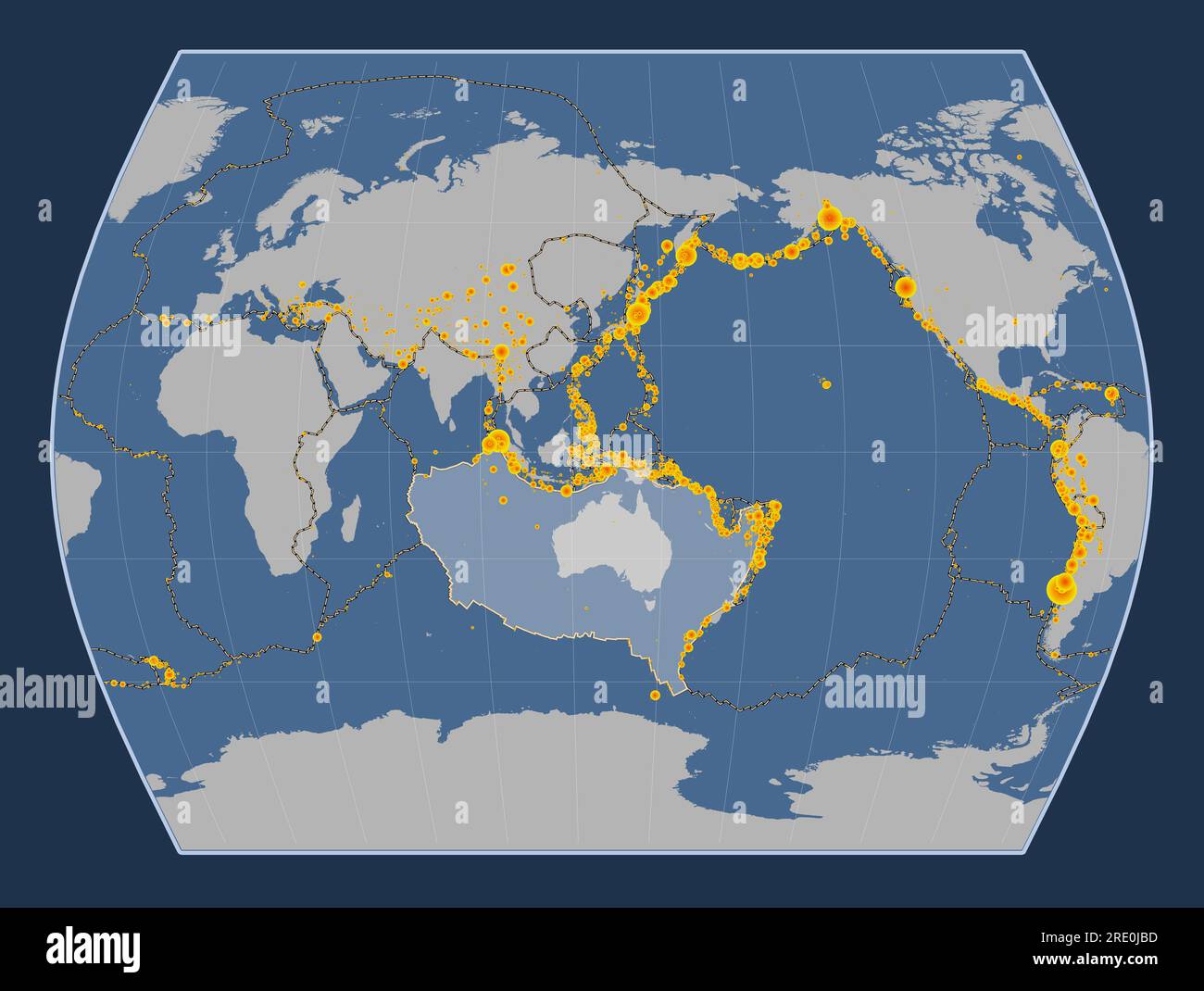 Australian Tectonic Plate On The Solid Contour Map In The Times Projection Centered Meridionally