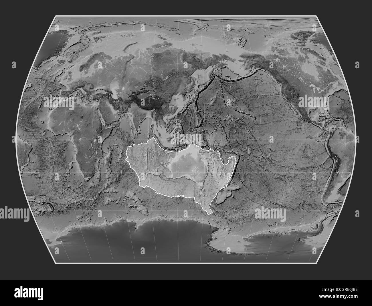 Australian Tectonic Plate On The Grayscale Elevation Map In The Times Projection Centered