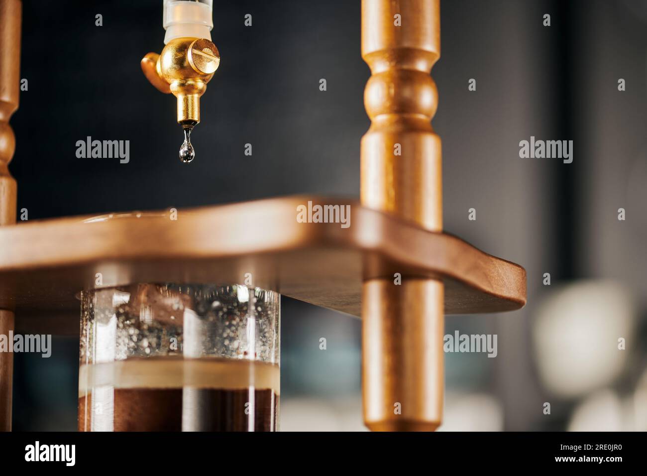 coffee shop, cold drip brewing espresso, fresh water dripping on ground ...