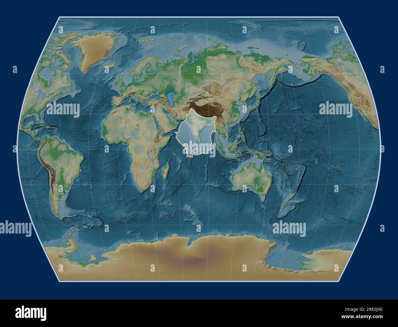 Indian tectonic plate on the physical elevation map in the Times ...