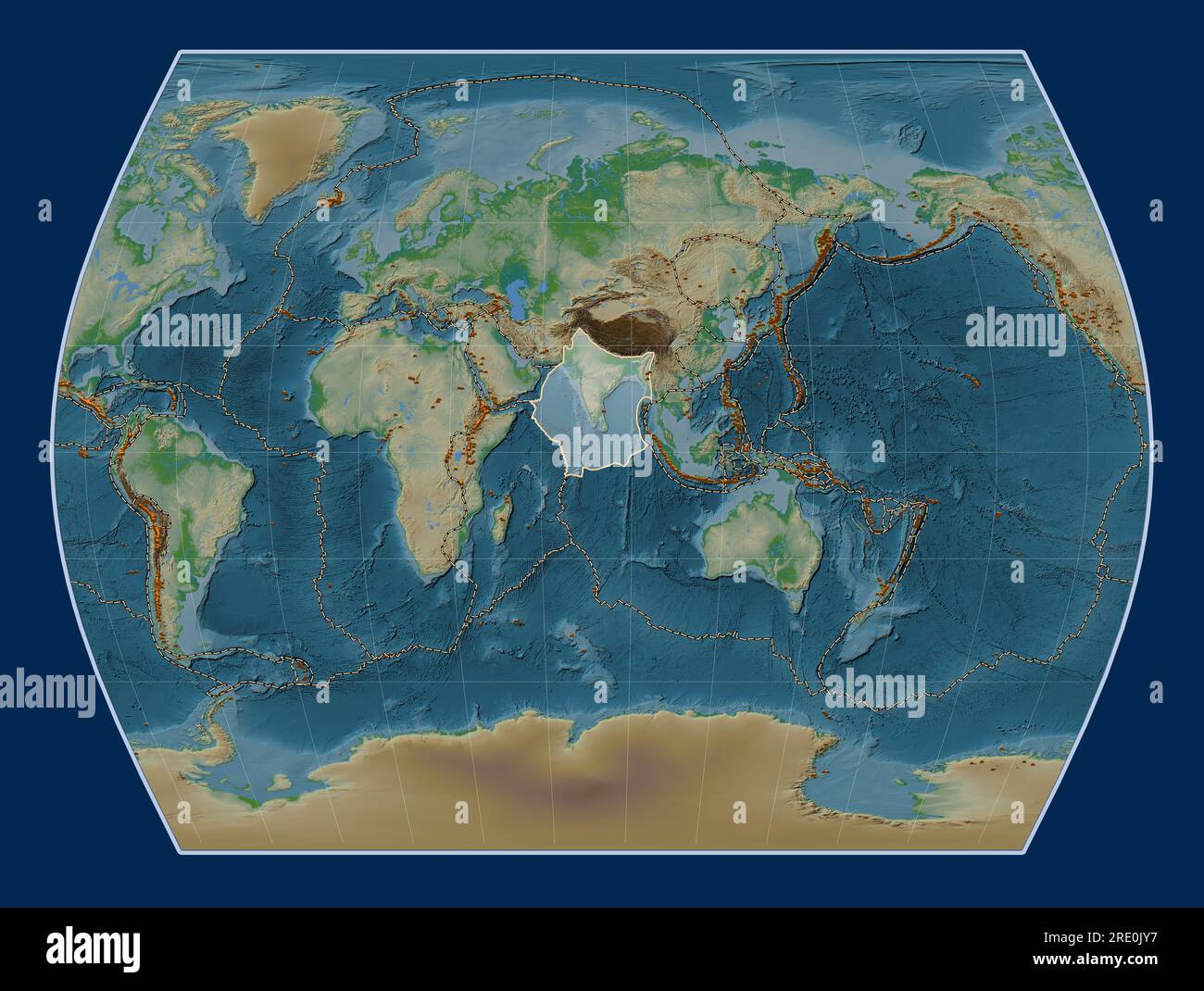 Indian tectonic plate on the physical elevation map in the Times ...