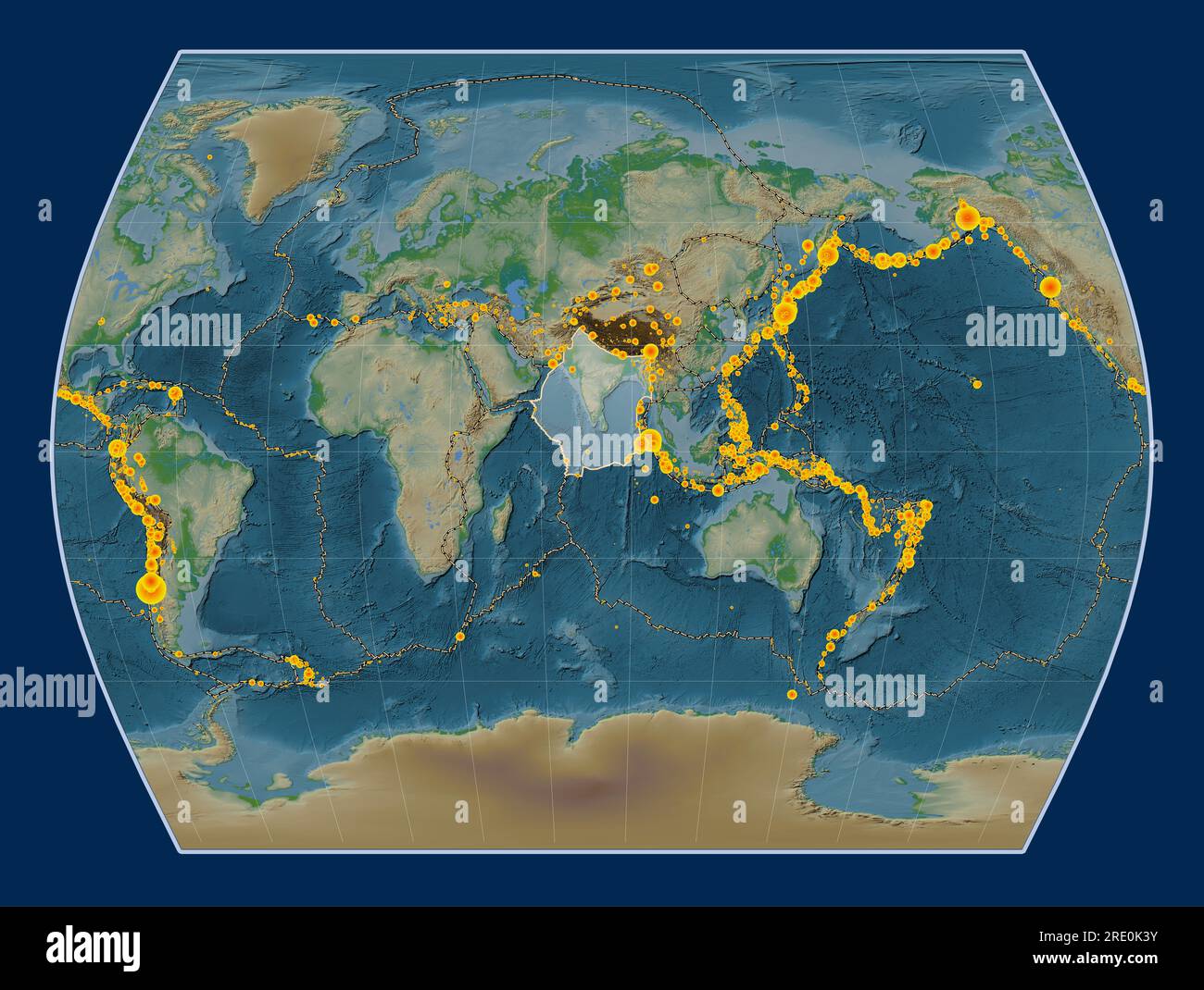 Indian tectonic plate on the physical elevation map in the Times ...
