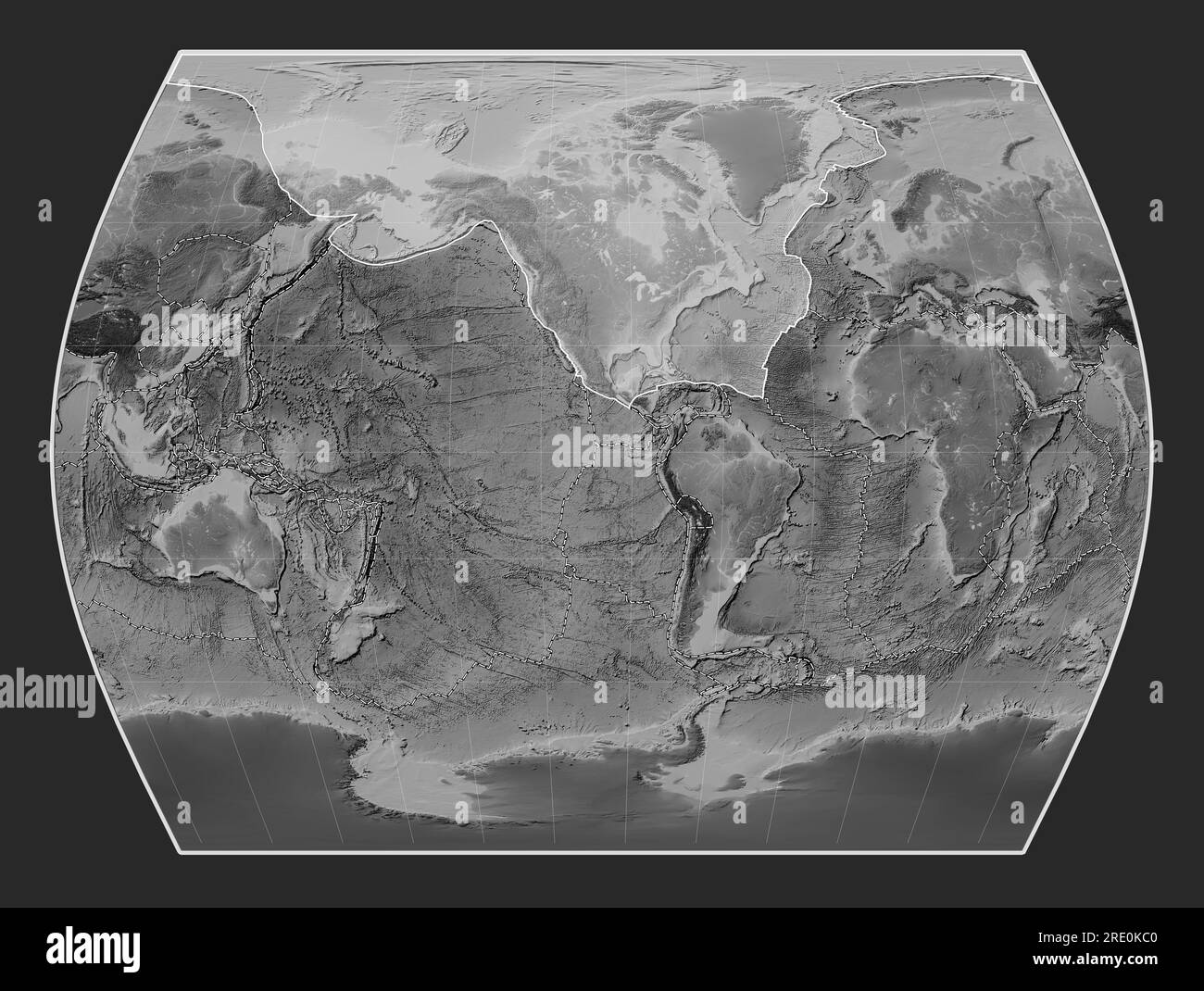 North American tectonic plate on the grayscale elevation map in the ...