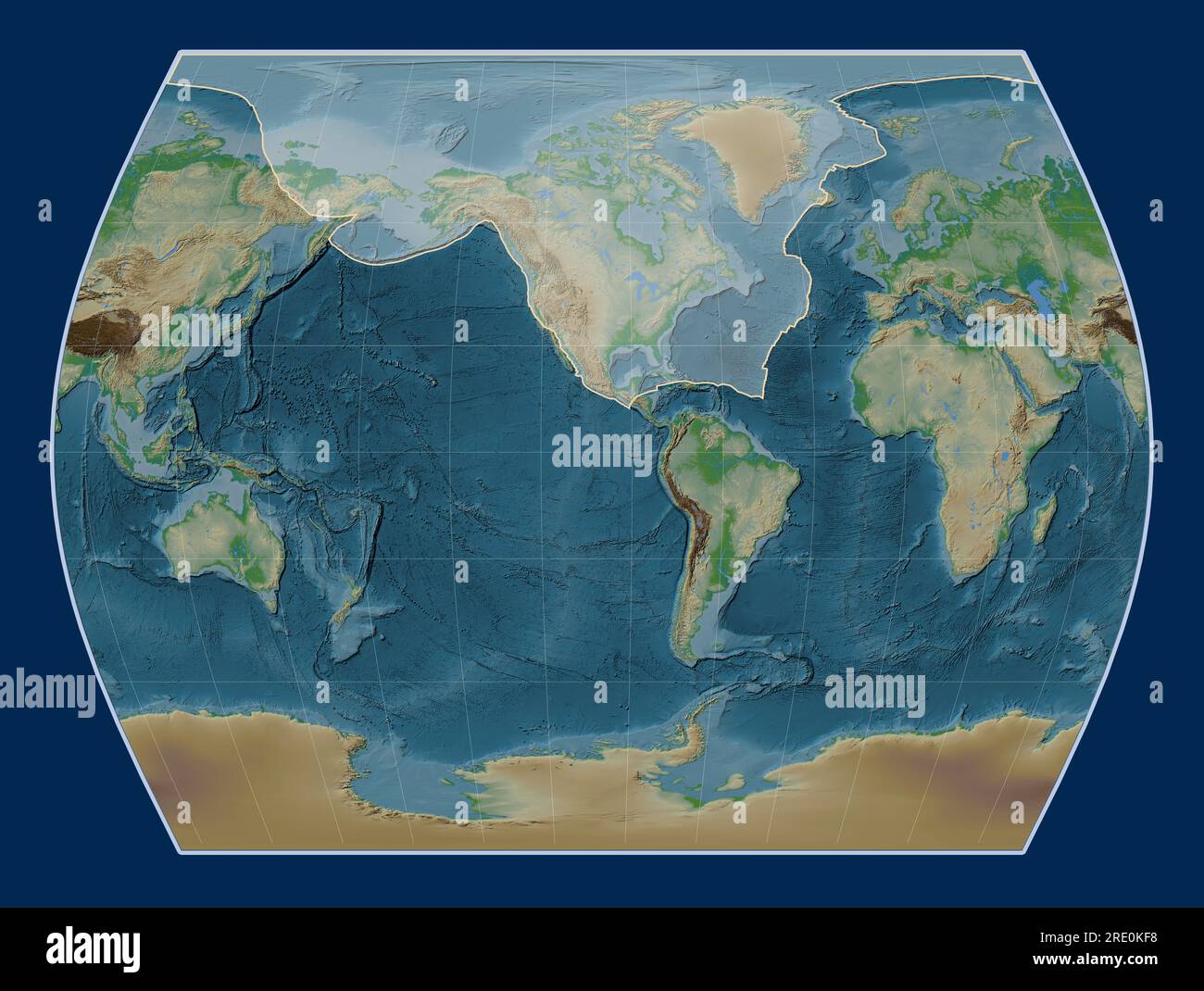 North American tectonic plate on the physical elevation map in the ...