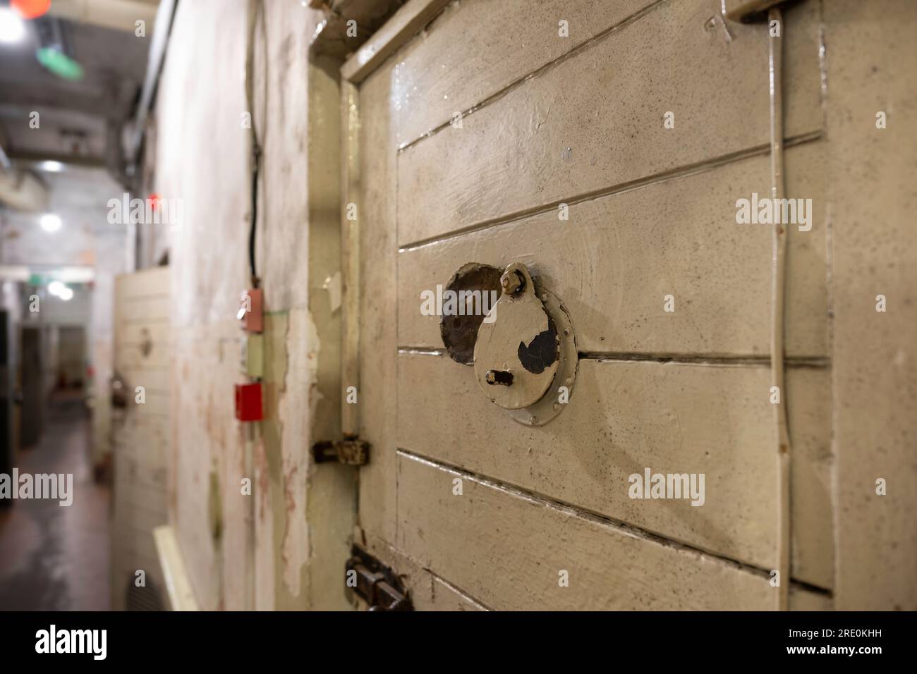 KGB Museum interior in The Corner House in Riga. Detail of a heavy ...