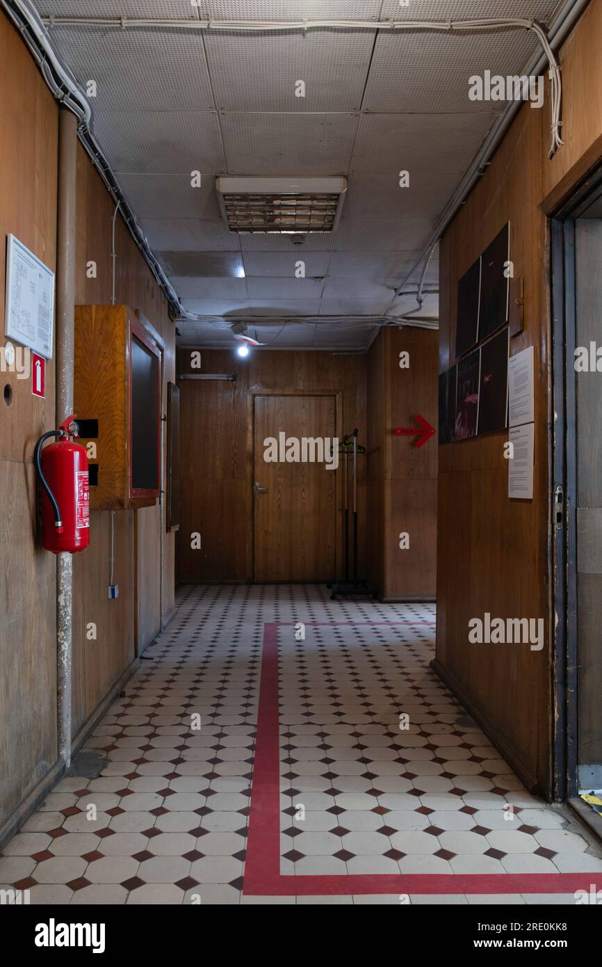 KGB Museum interior in The Corner House in Riga. A corridor on the ...