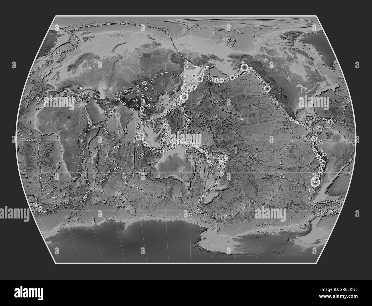 Okhotsk Tectonic Plate On The Grayscale Elevation Map In The Times Projection Centered