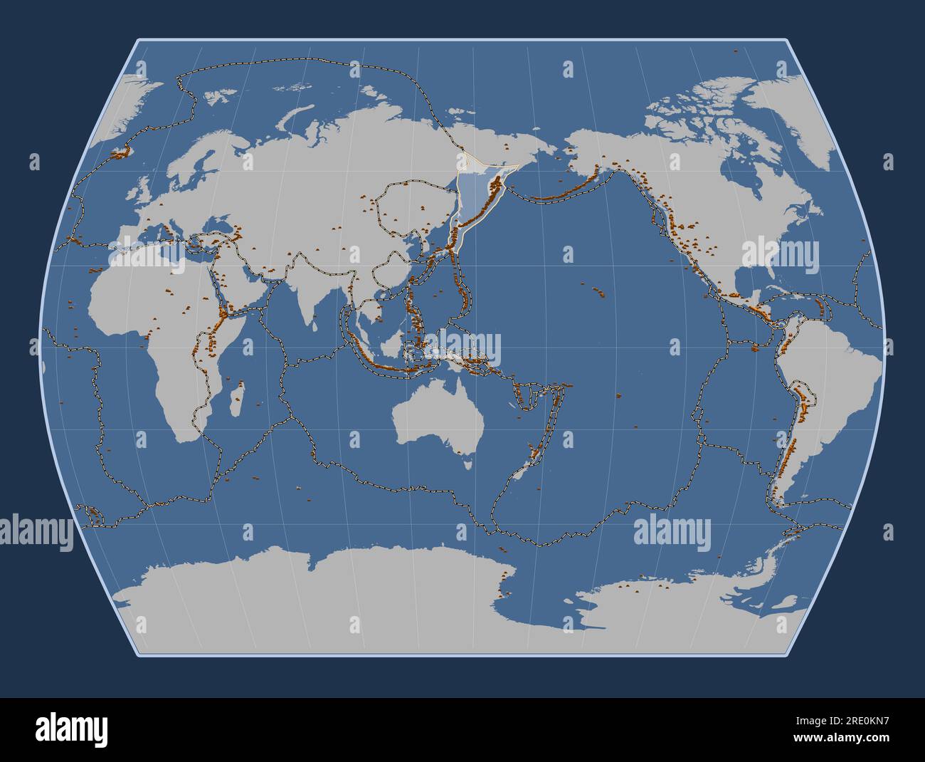 Okhotsk tectonic plate on the solid contour map in the Times projection ...