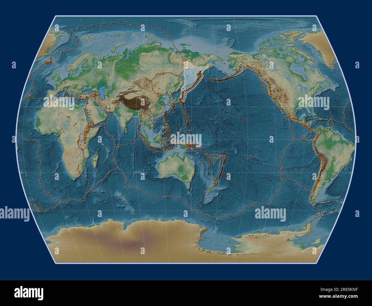 Okhotsk tectonic plate on the physical elevation map in the Times ...
