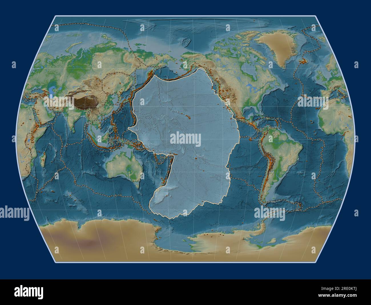Pacific tectonic plate on the physical elevation map in the Times ...