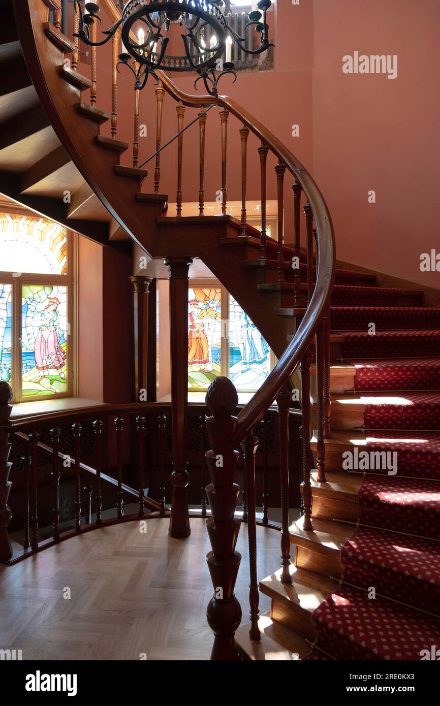 Sigulda New Castle built as a residence for the owners of the manor. Interior with wooden spiral ...