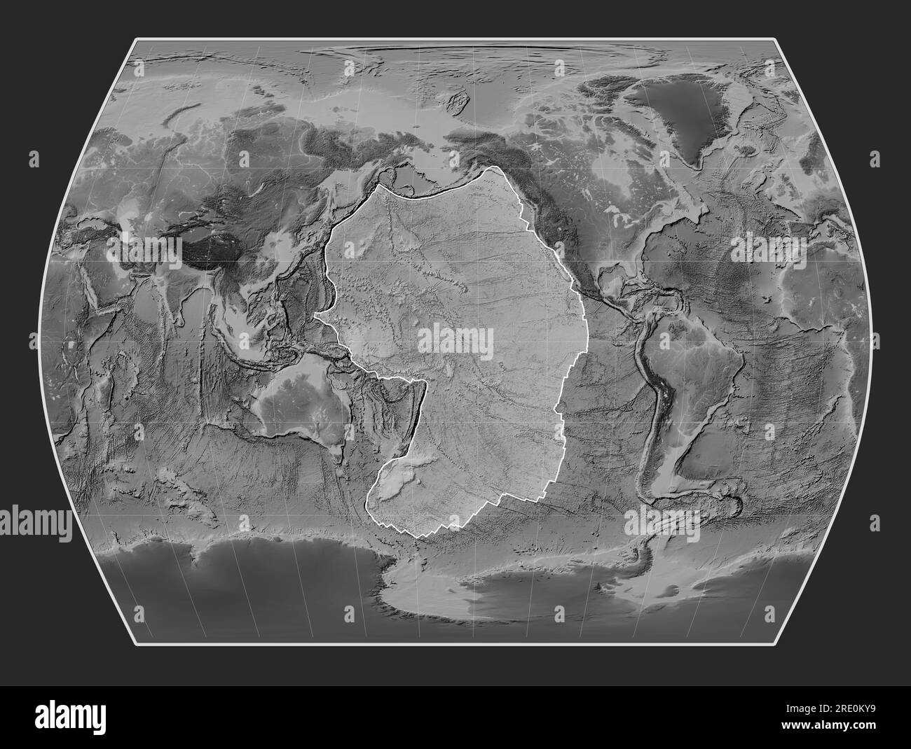 Pacific Tectonic Plate On The Grayscale Elevation Map In The Times Projection Centered