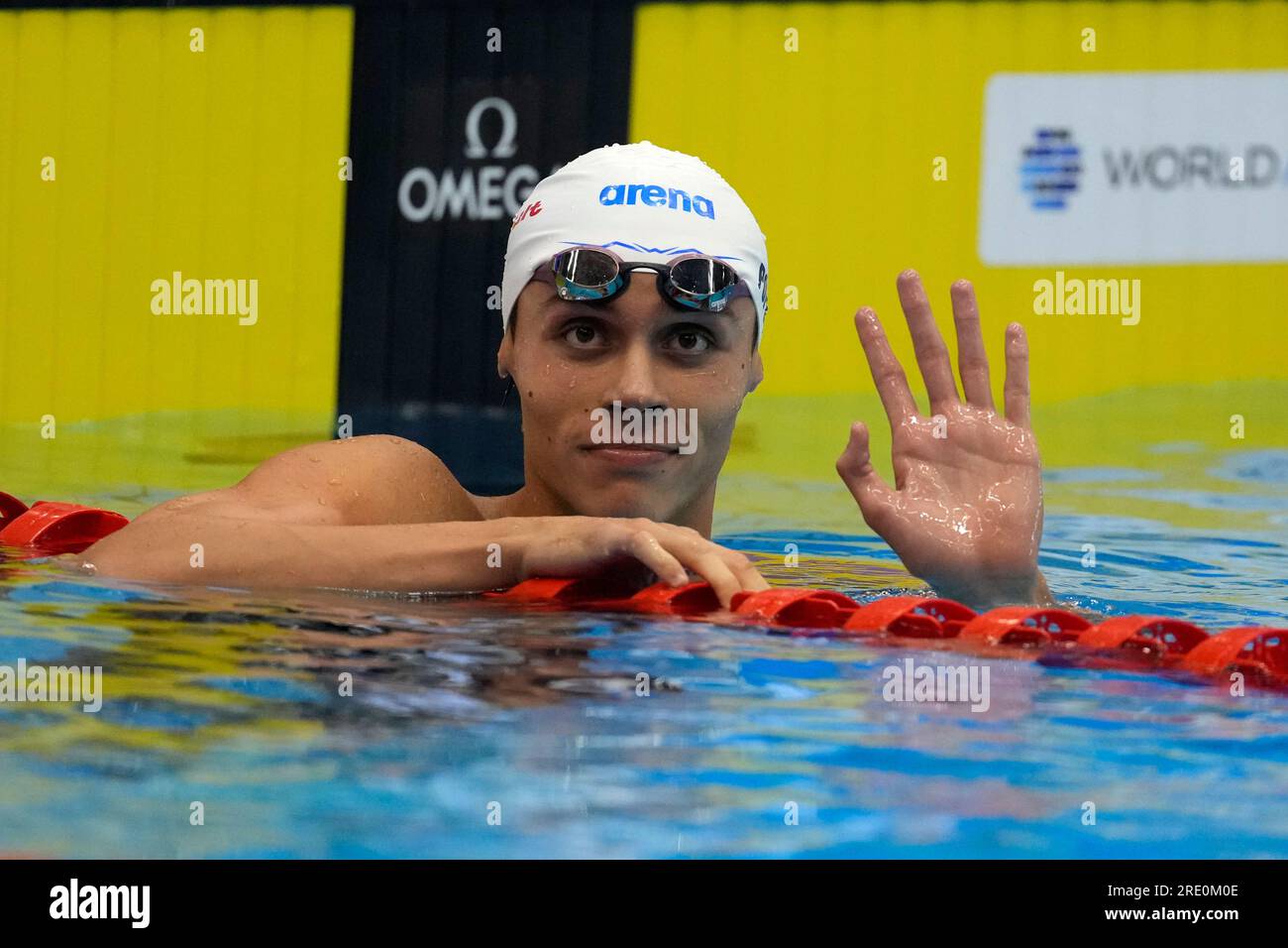 David Popovici of Romania reacts after competing in the men's 200 meter ...
