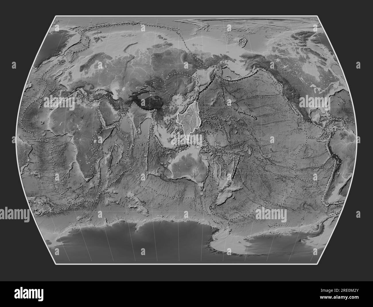 Philippine Sea tectonic plate on the grayscale elevation map in the ...