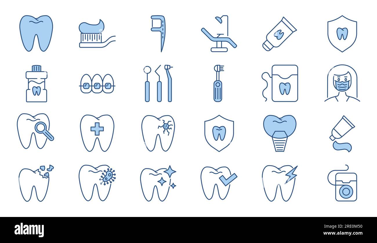 Dental related vector icons set. Included icons dental chair, tooth ...