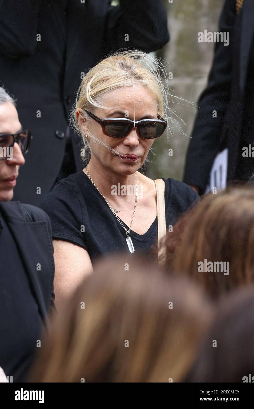 Paris, France. 24th July, 2023. Emmanuelle Beart during the funeral at ...