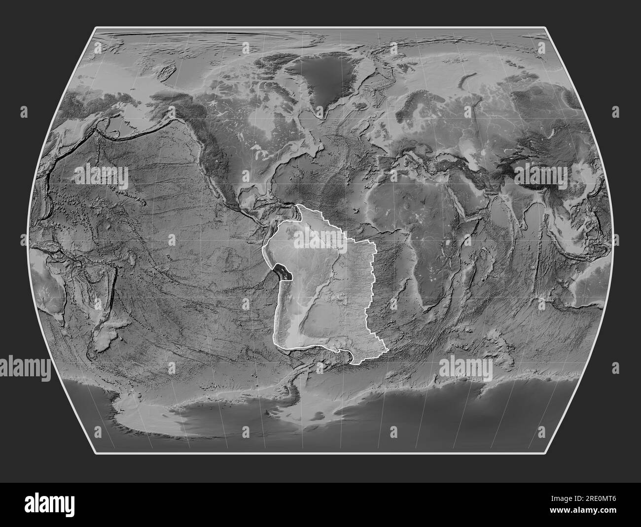 South American tectonic plate on the grayscale elevation map in the ...