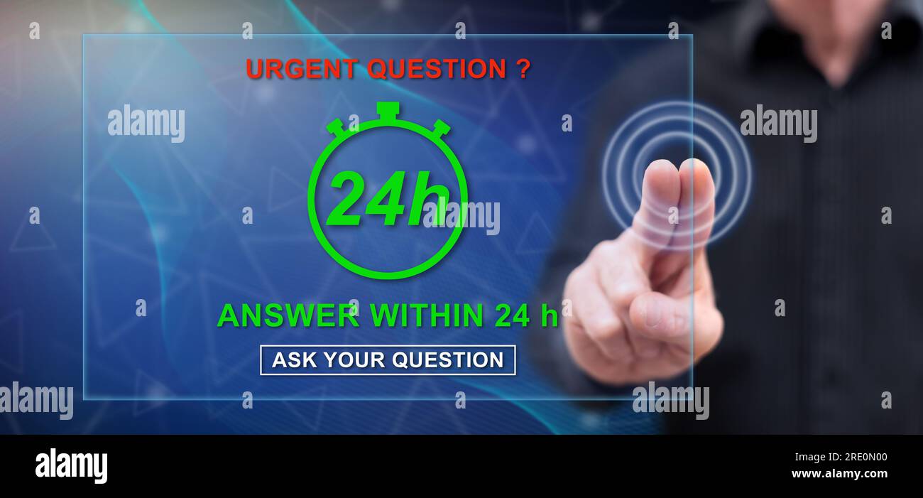 Man touching an urgent questions concept on a touch screen with his ...