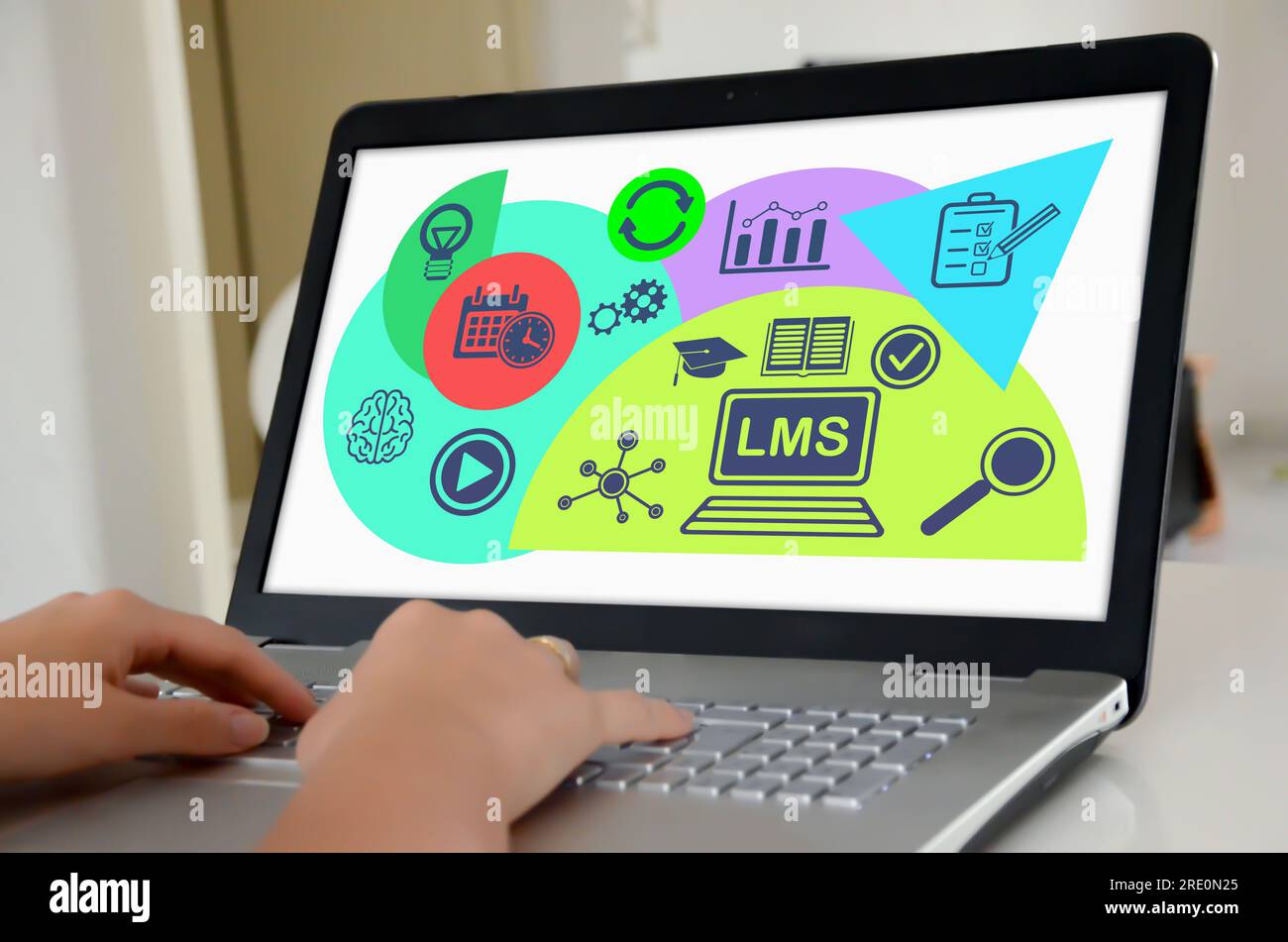 Hands on a laptop with screen showing lms concept Stock Photo - Alamy