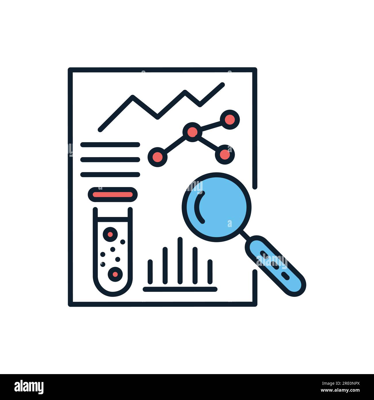 Medical analytics Related Vector Icon. Research sheet with test bulb ...