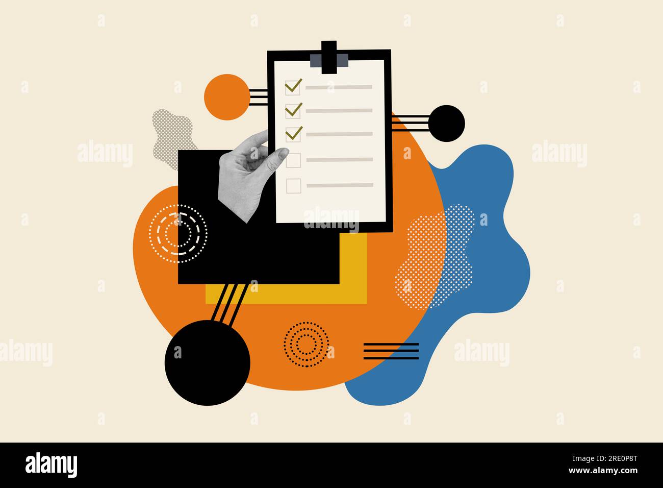 Creative photo collage quiz test click checkmark tick icon complete ...