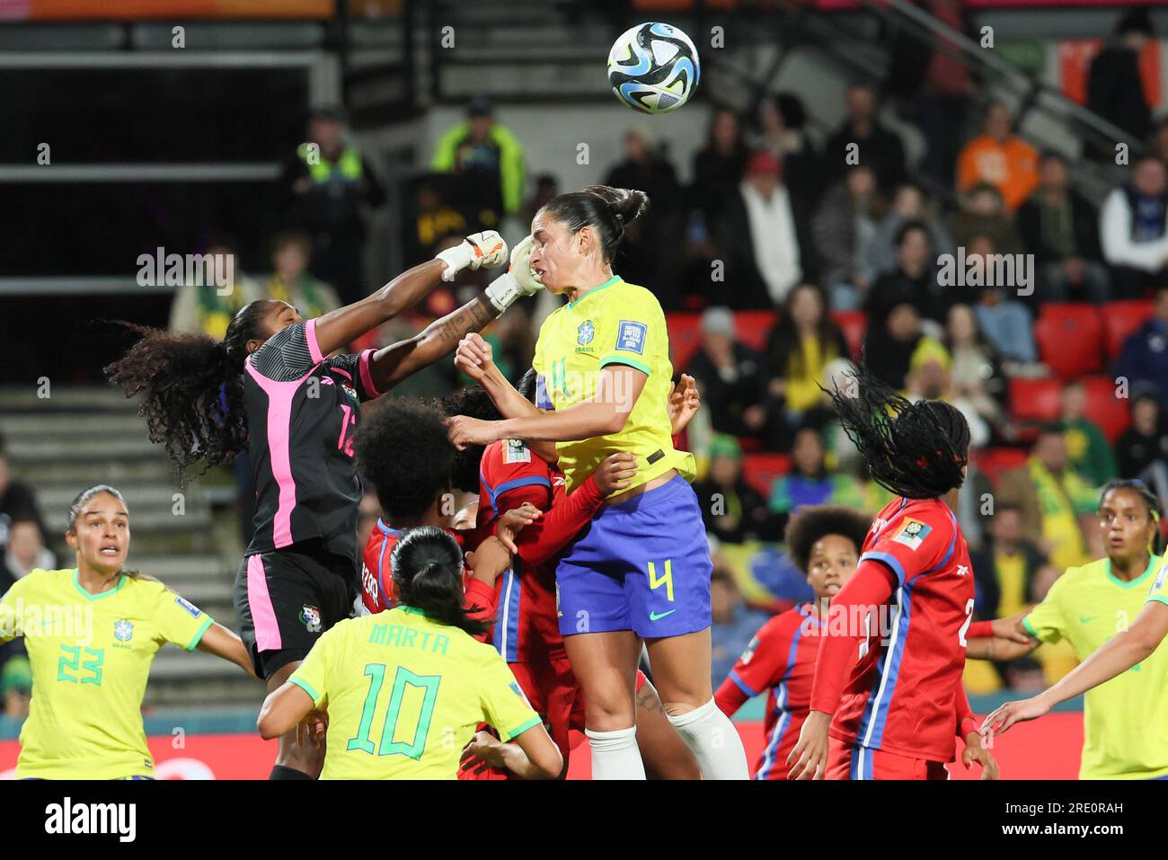 Panama's goalkeeper Yenith Bailey punched the ball clear of her goal ...