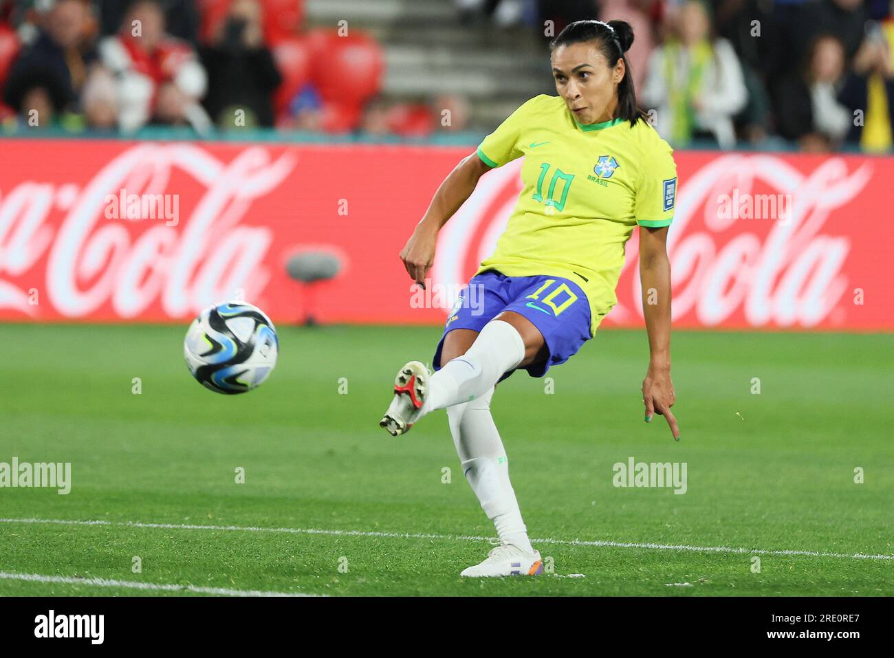 Brazil's Marta takes a free kick during the Women's World Cup Group F ...