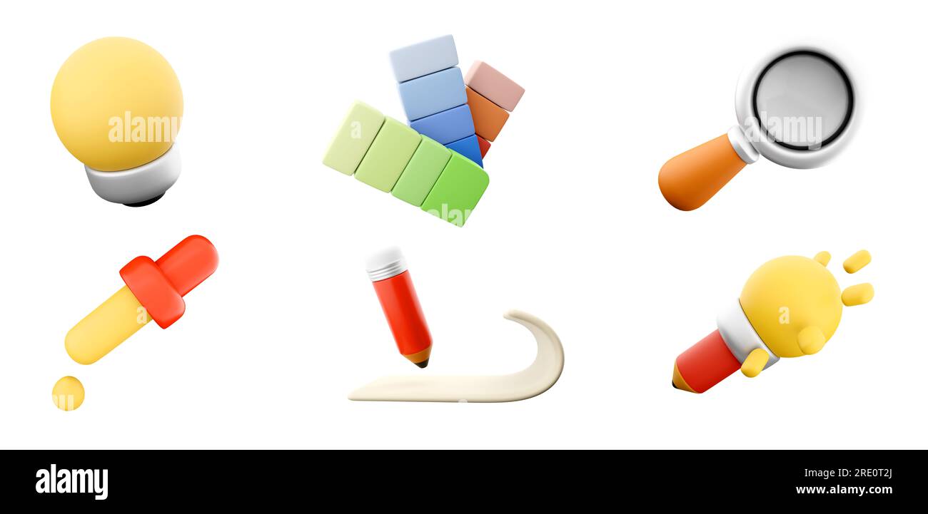 3d rendering pipette, Magnifying glass, brightening pencil, color ...