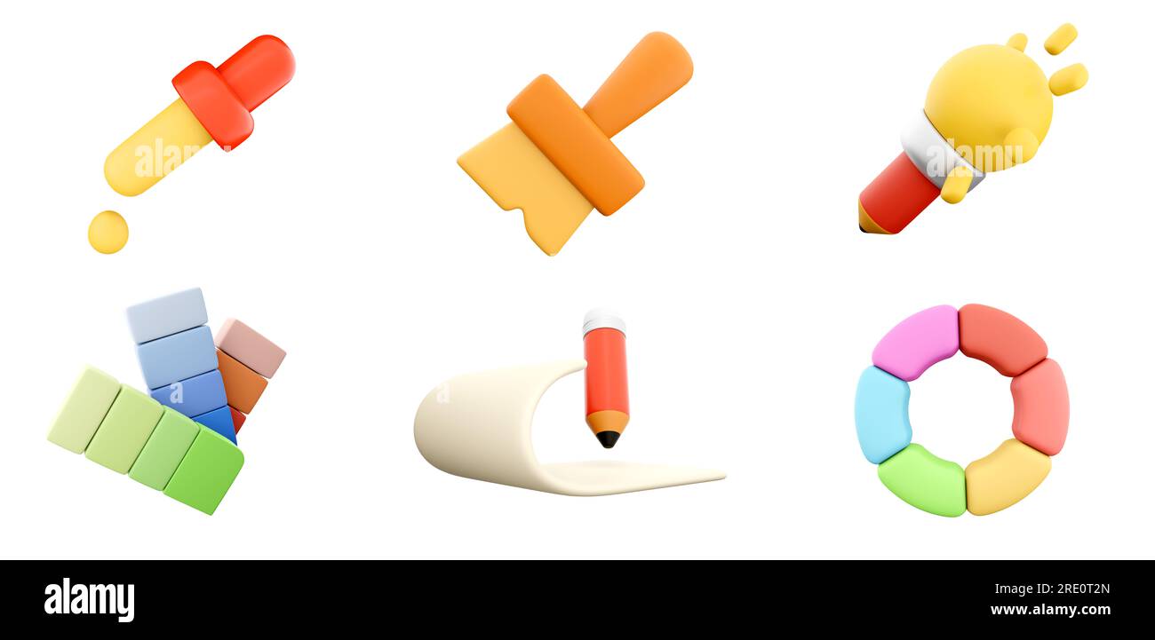 3d rendering pipette, paint brush, brightening pencil, color swatch ... 3d rendering pipette, paint brush, brightening pencil, color swatch ...