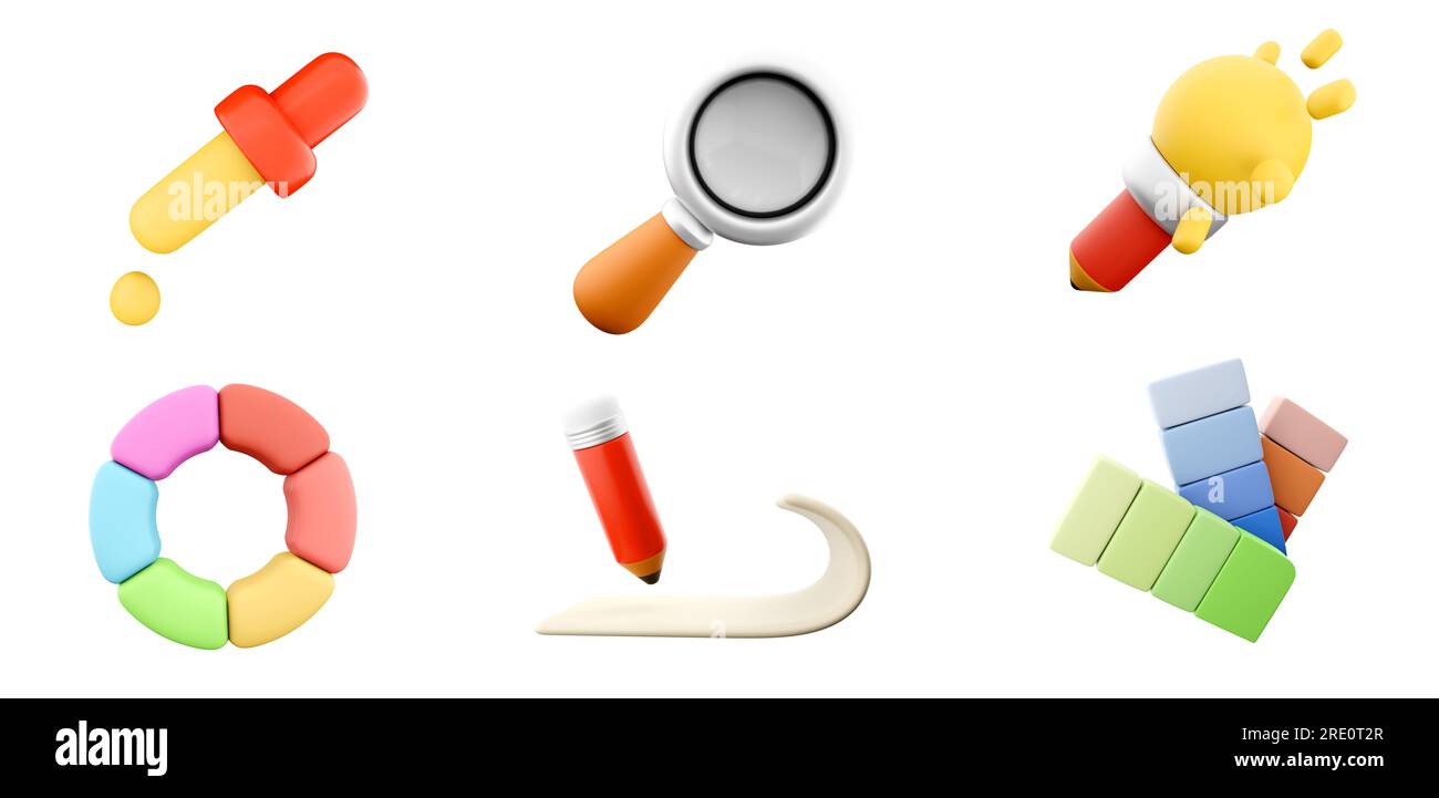 3d rendering pipette, Magnifying glass, brightening pencil, color ...