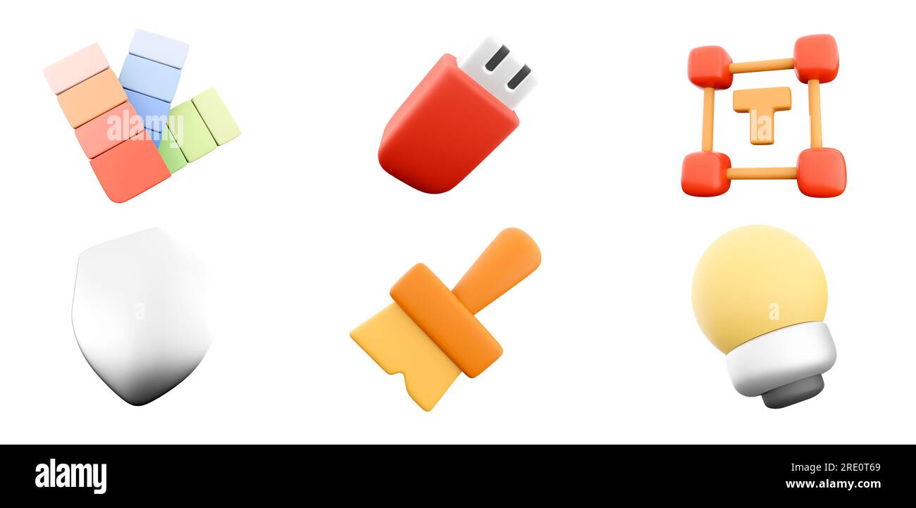 3d rendering yellow light bulb, Paint brush, usb flash drive, Malware ... 3d rendering yellow light bulb, Paint brush, usb flash drive, Malware ...