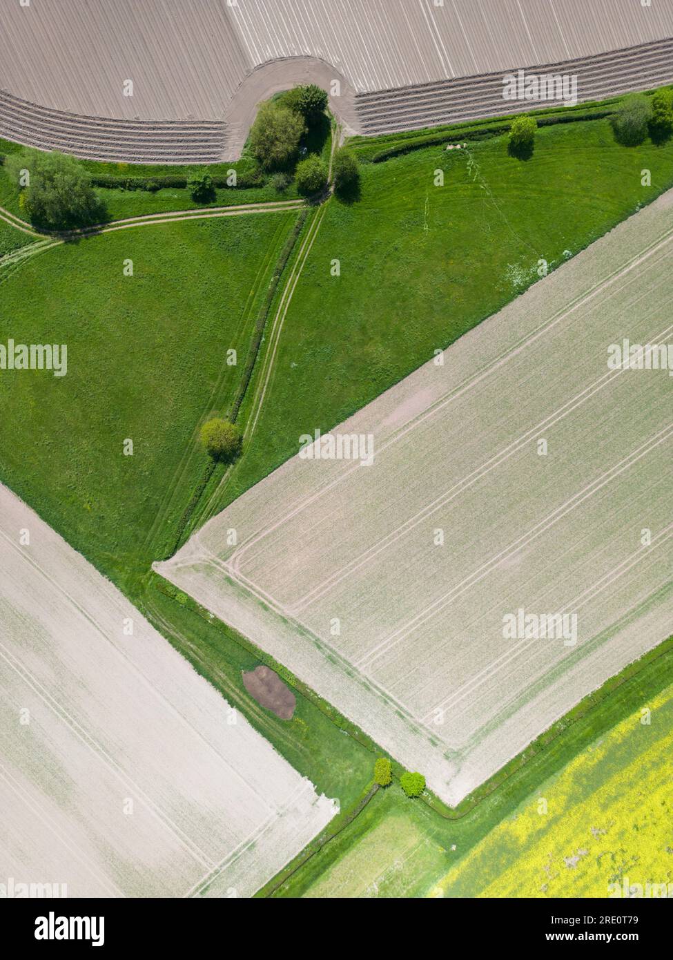 Aerial images of British farmland showing field boundaries and vehicle ...