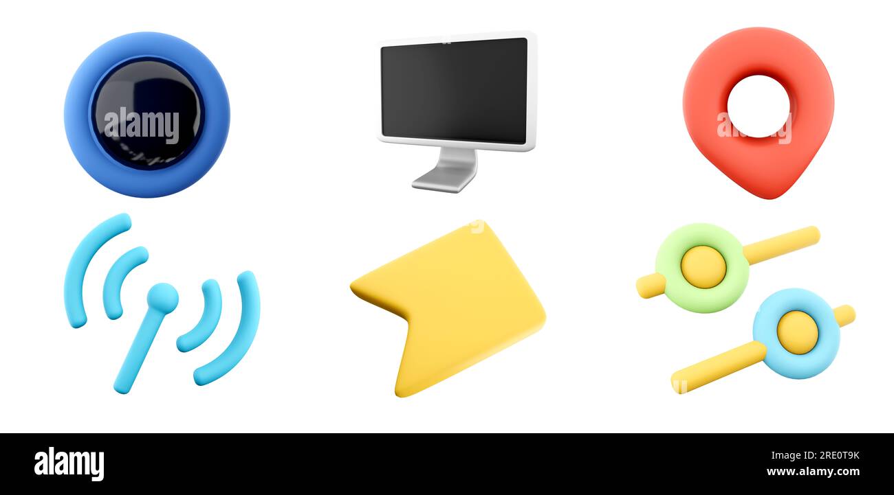 3d rendering Sparkling start button, Computer Monitor, direction arrows, line slider bar, Signal ...
