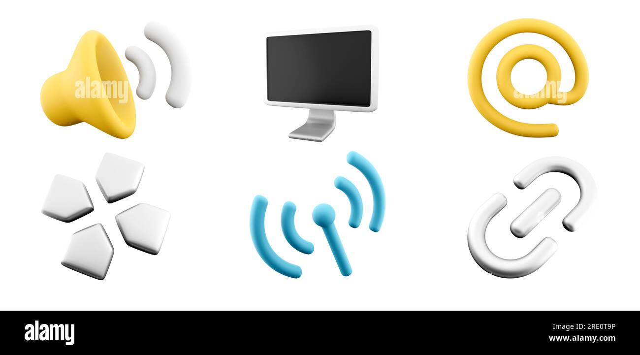 3d rendering sound volume, Computer Monitor, direction arrows, Hyperlink, Signal transmission ...