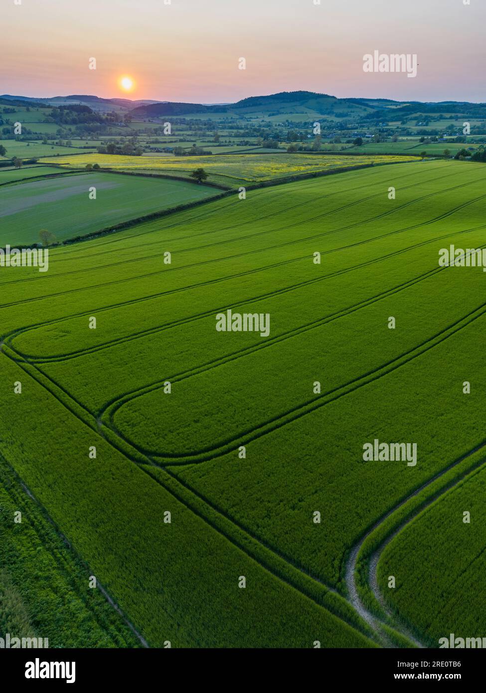 Aerial images of British farmland showing field boundaries and vehicle ...