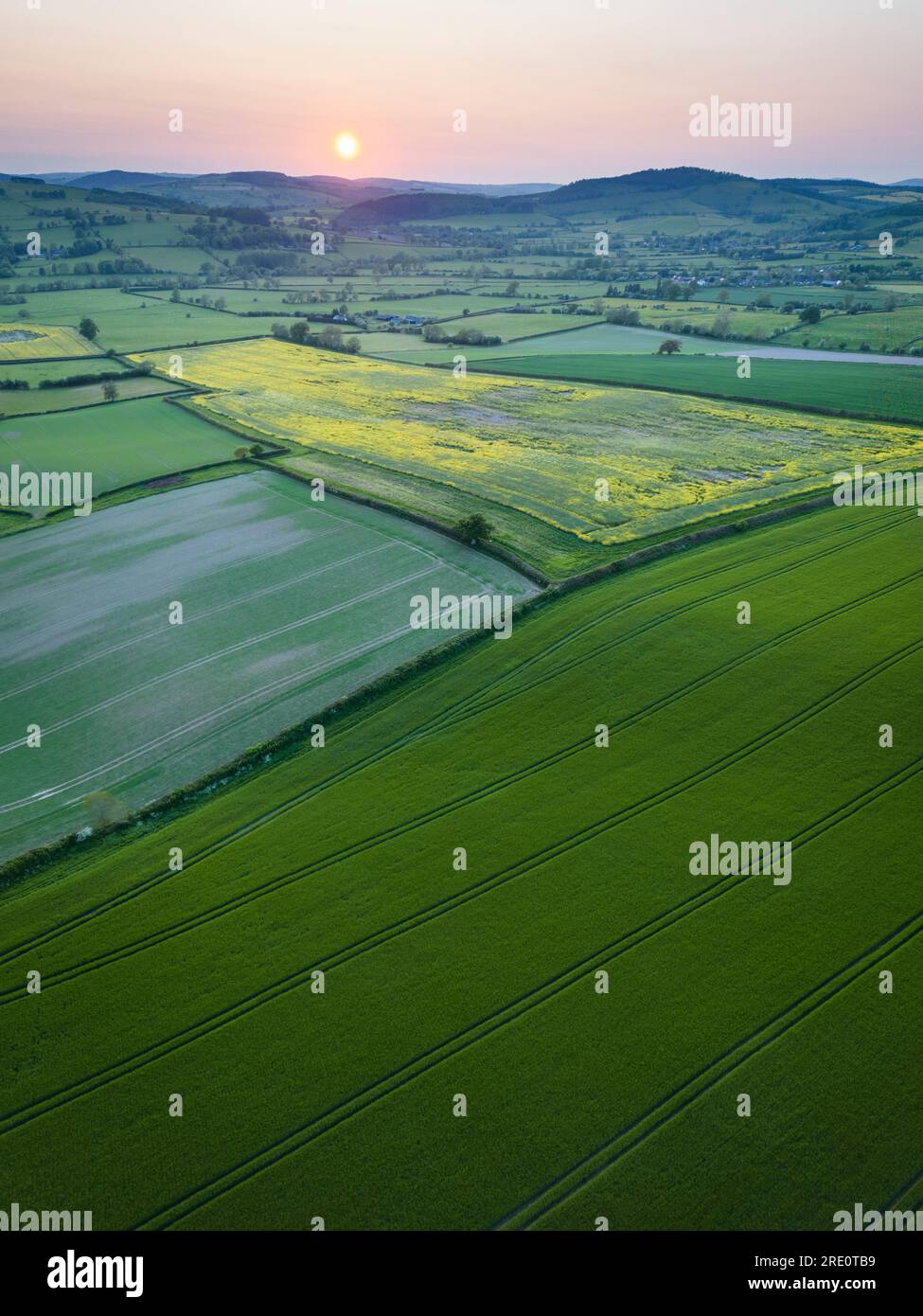 Aerial images of British farmland showing field boundaries and vehicle ...