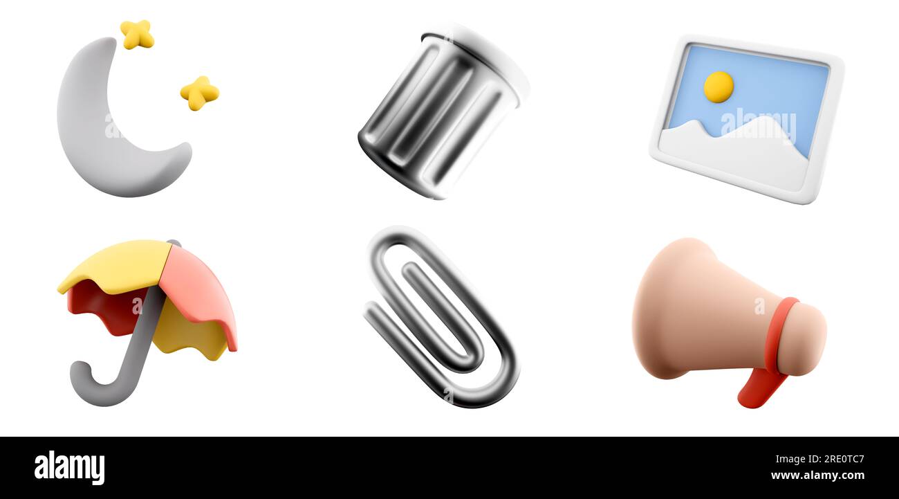 3d rendering paper clip, trash can, image, umbrella, hibernate ...