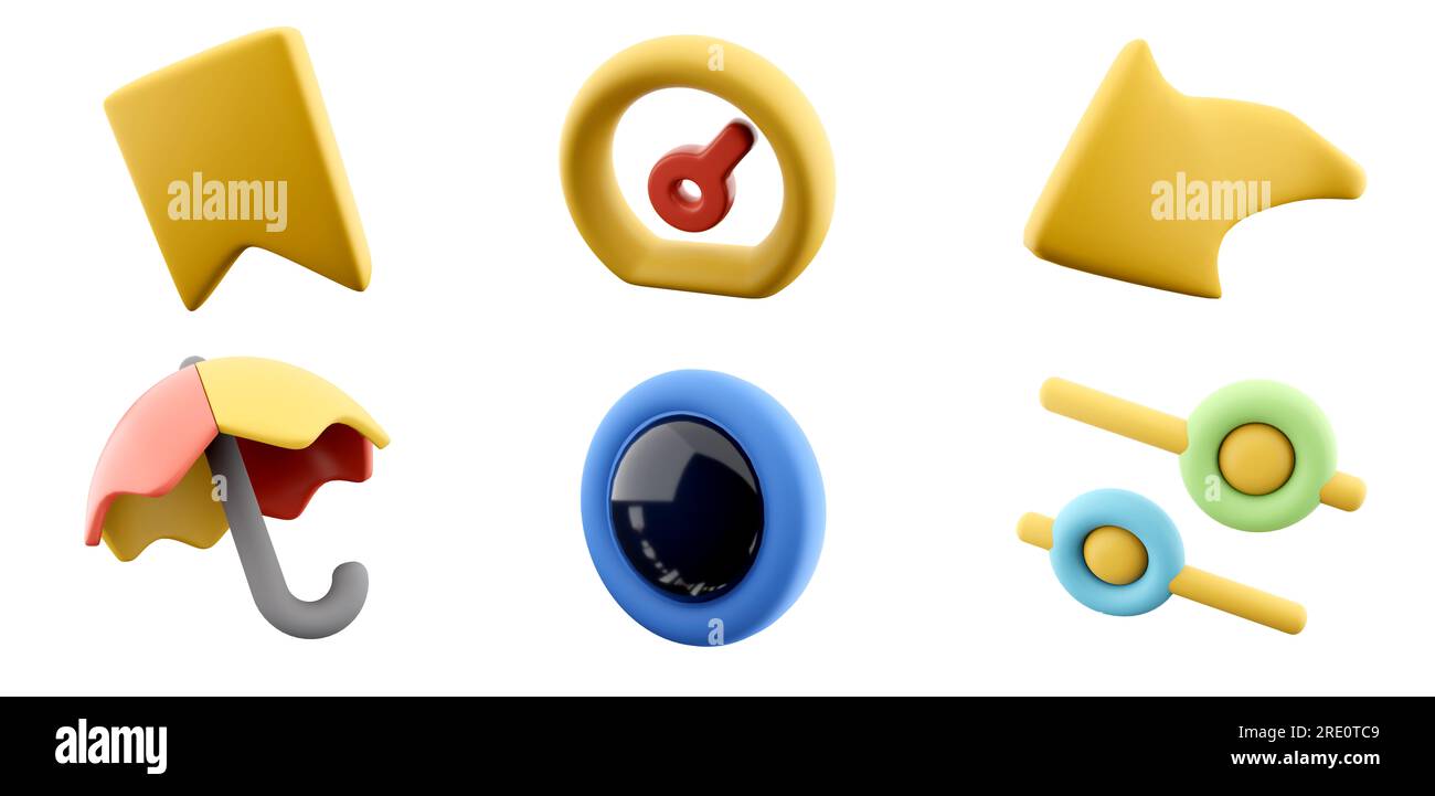 3d rendering Sparkling start button, yellow bookmark flag, speedometer, forward, umbrella, line ...