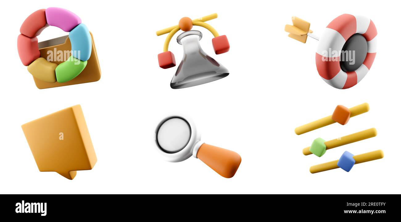 3d rendering line slider bar, Magnifying glass, Chemistry flask, color ...