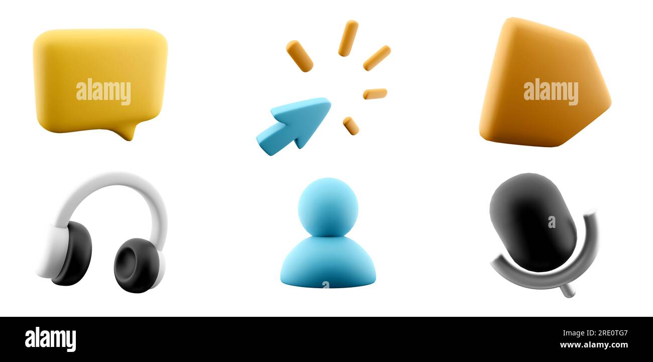 3d rendering message, bookmark, microphone, headphones, user, click ...