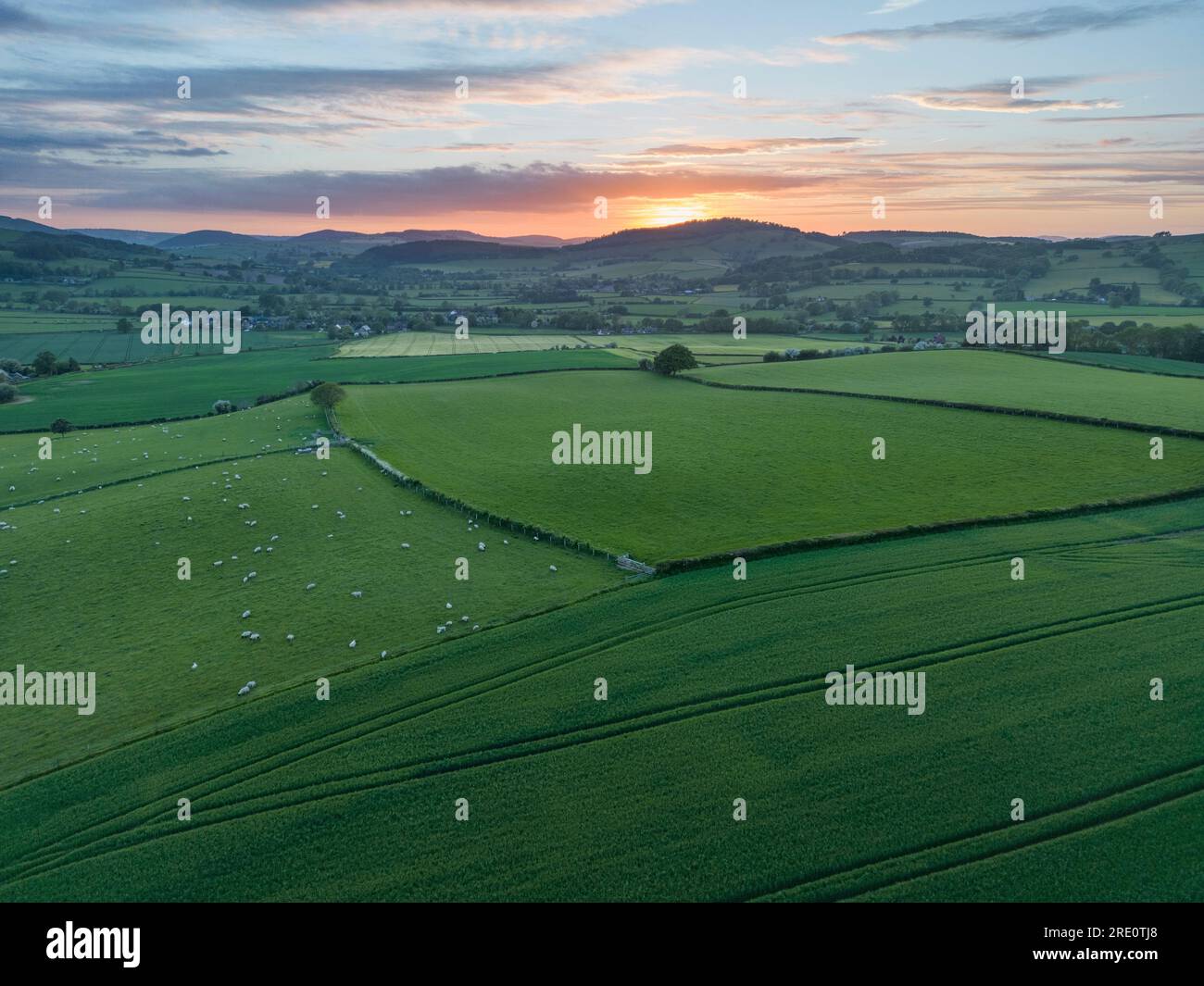 Aerial images of British farmland showing field boundaries and vehicle ...