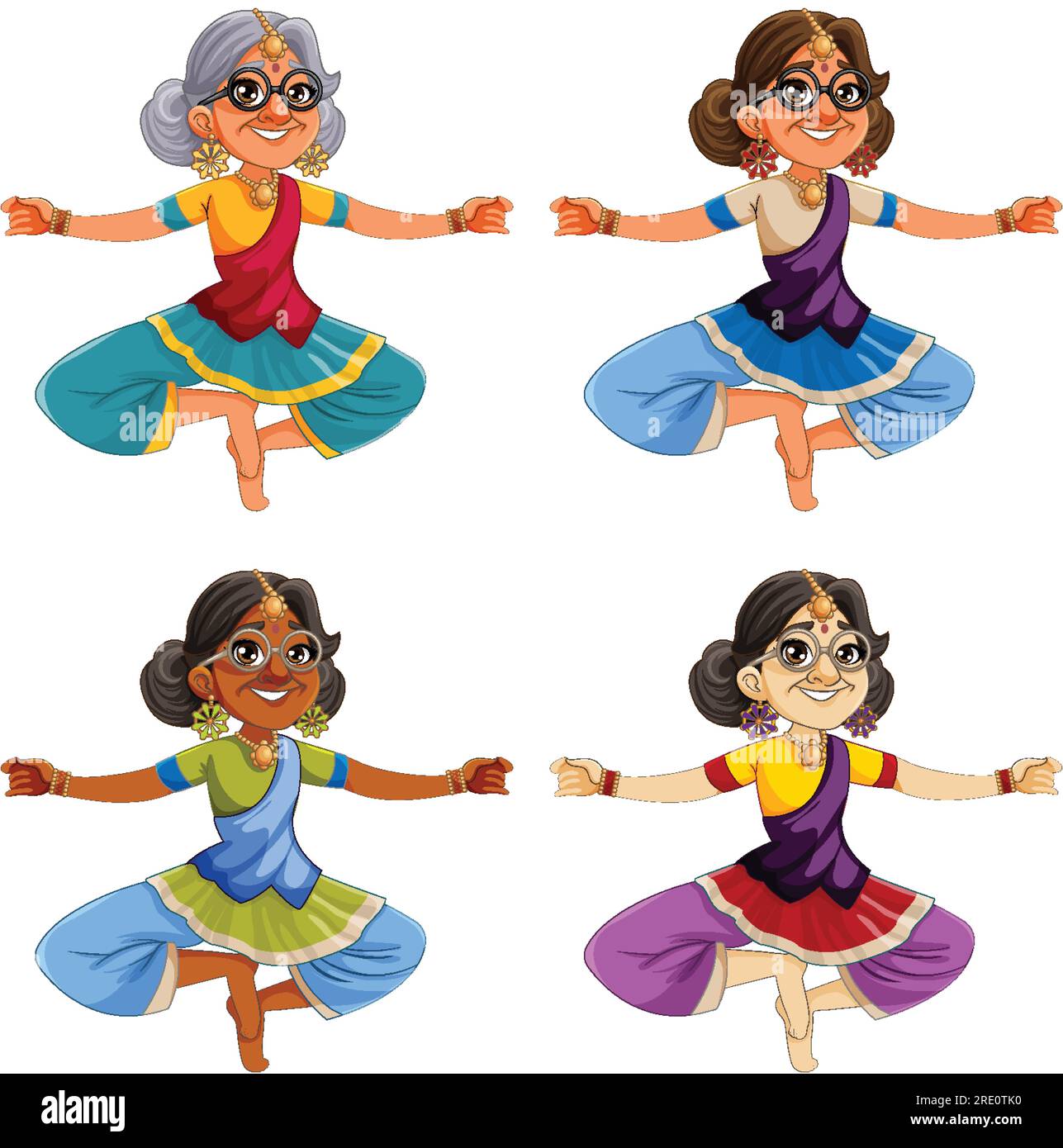 Indian cartoon characters in traditional cultural outfit illustration ...