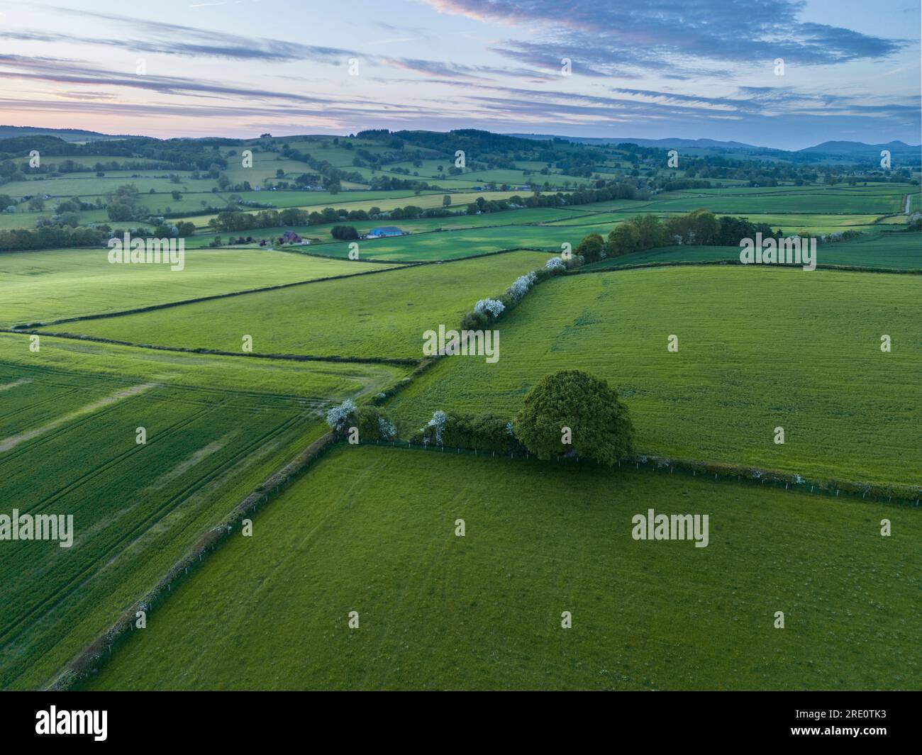 Aerial images of British farmland showing field boundaries and vehicle ...